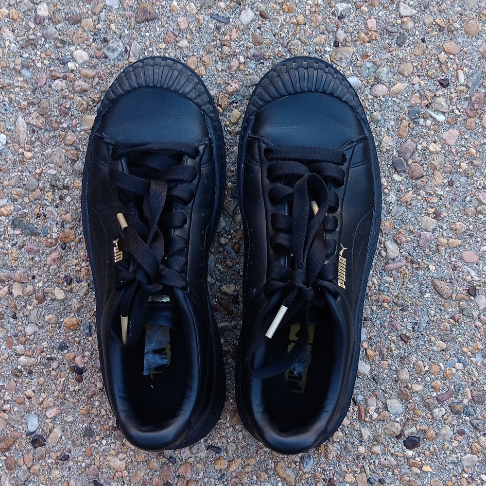Puma Utility Black Leather Platform Sneakers Women's … - Gem